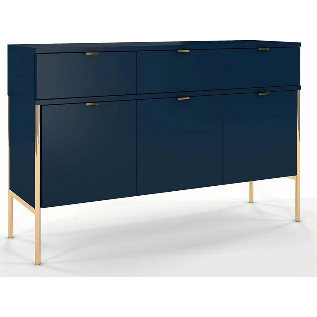 Elegantní tmavě modrá komoda do obývacího pokoje Polka se zlatými ...