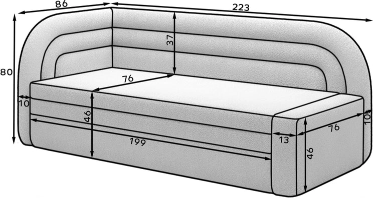 Kanapa Fabillo lewostronna z funkcją spania i pojemnikiem na pościel Szary